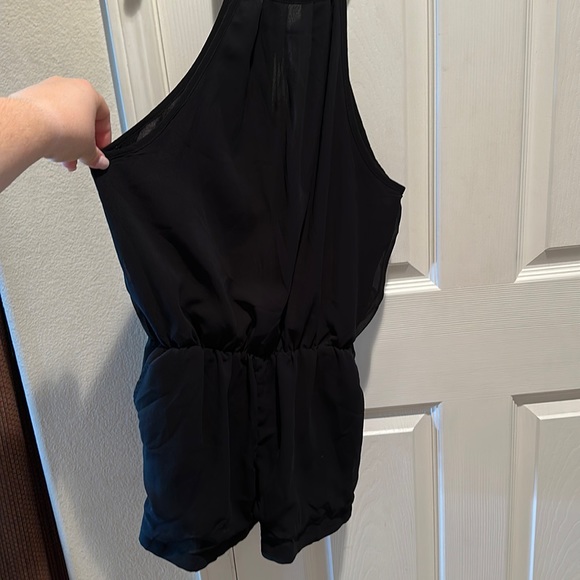 Dresses | Black Romper With Open Back Slit | Poshmark